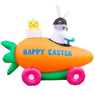 Holidayana 8Ft Inflatable Easter Bunny Driving Carrot Car w/ Baby Chick ...