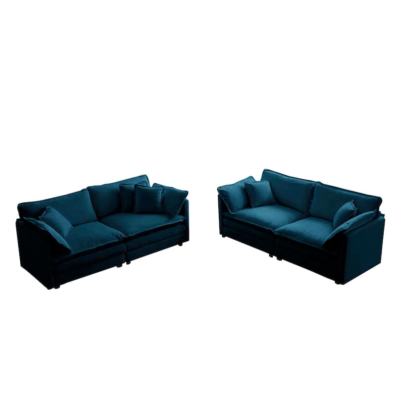 7-Seat Chenille Sectional Sofa Set (3-Seater + Two 2-Seaters) with Deep ...