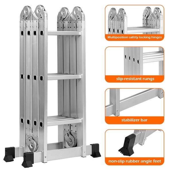 12.5' 12-Step Multi Purpose Aluminum Folding Scaffold Ladder - 23" x 11 ...