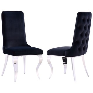 Modern Stylish Black Velvet Buttons Tufted Upholstered Dining Room ...