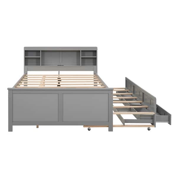 Full Captain Bed Space-Saving Platform Bed Frame with Storage Headboard ...