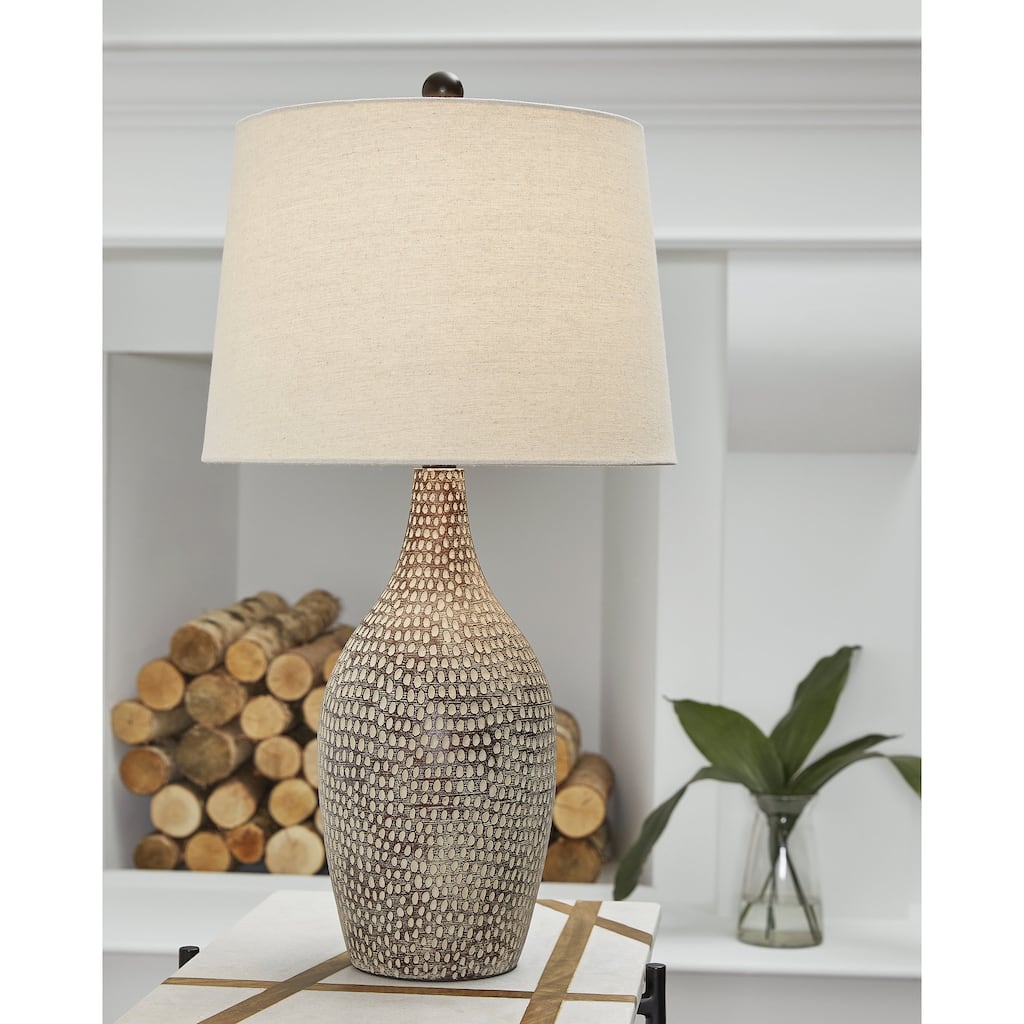 Ashley Furniture Laelman Brown & Gray Table Lamps (Set of 2) - 14"W x ...