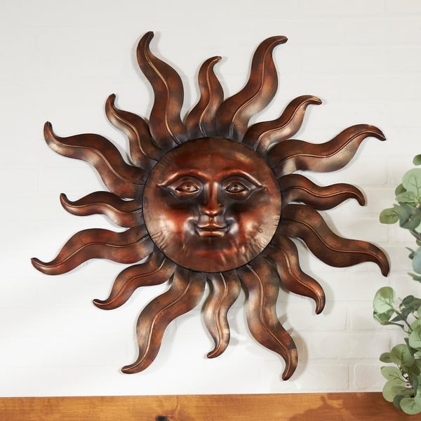 Bronze Metal Sun Home Wall Decor with Smiling Face and Curved Rays ...
