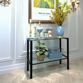 Console Table Double layer tempered glass rectangular porch table black ...