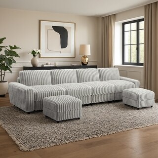 Veyron Furry Channel Fabric Down-filled 4-Seat Modular Sectional Sofa ...