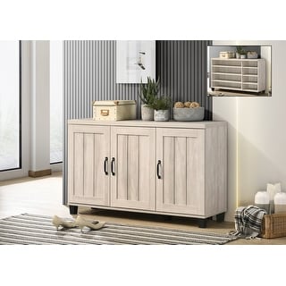 Corby 45" Dusty Gray Oak Finish 3-Door Shoe Cabinet - Bed Bath & Beyond ...