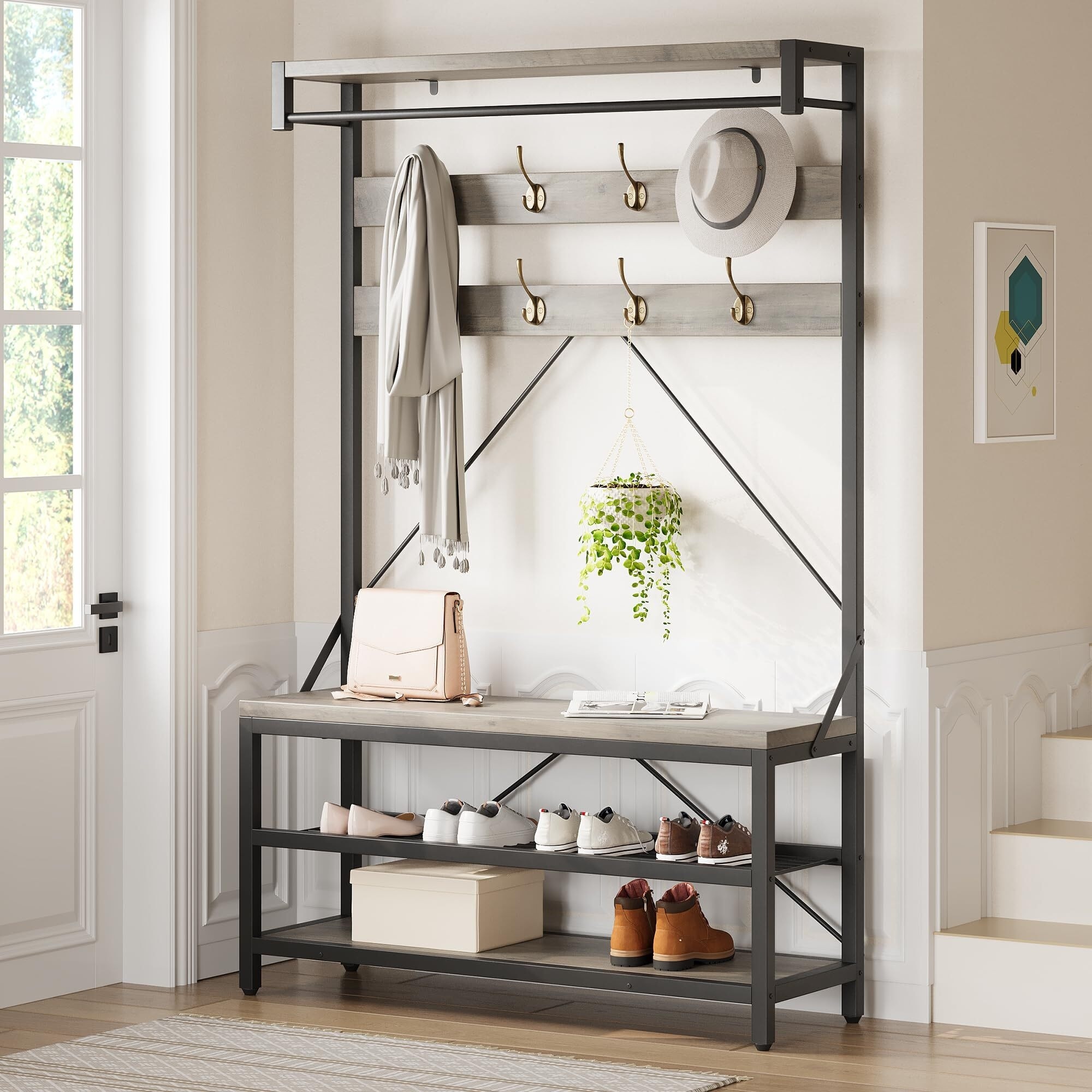 Entryway bench and coat rack store