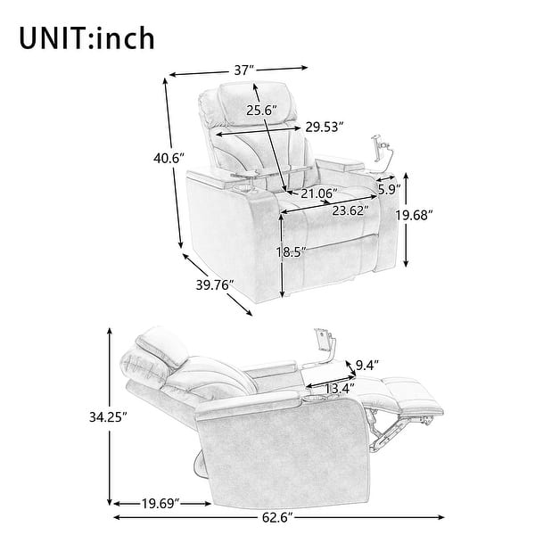 Power Motion Recliner with USB Charging Port and Hidden Arm Storage ...