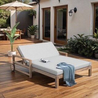 1-Piece Wooden Patio Sunbed with Arm, Outdoor Double Daybed with ...