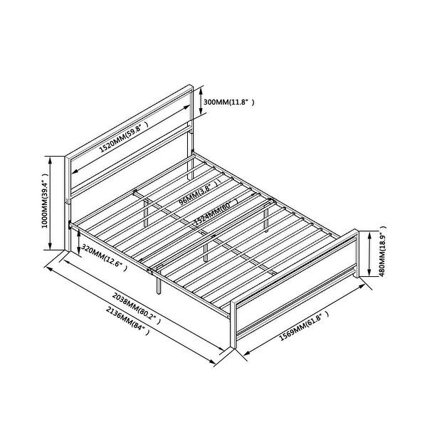 Queen Size Easy Assemble Metal Platform Bed Frame with Wooden Headboard ...