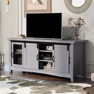 61''W Liring Room Storage TV Stand Sideboard Console with 2 Sliding ...