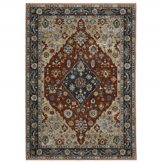 8' X 11' Blue Beige Tan Brown Gold And Rust Red Oriental Power Loom ...