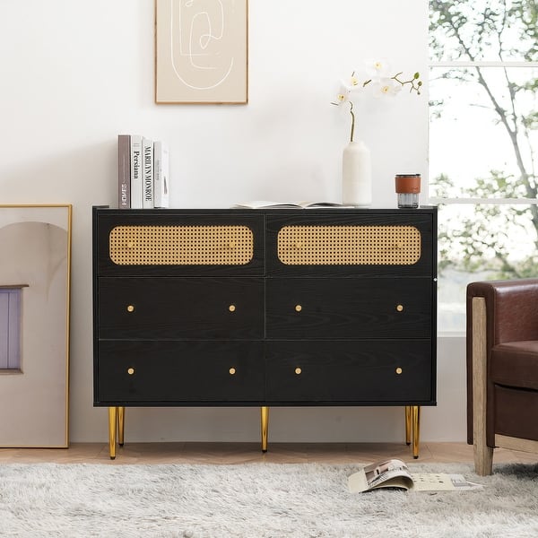 Grondin Mid-Century Modern Boho Style 6 Drawers Double Dresser, Dual ...