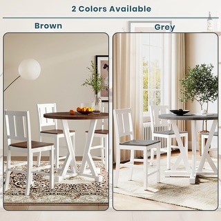 Farmhouse 5-Piece Counter Height Dining Set with Round Dining Table and ...