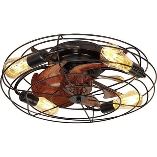 19" Caged Ceiling Fan Enclosed Bladeless Flush Mount Small Ceiling Fan ...