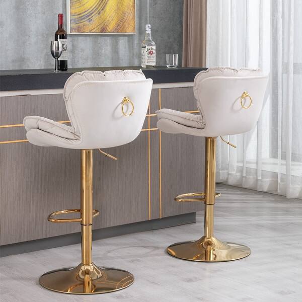 Modern Swivel Bar Stools Set of 2 Velvet Height Adjustable Dining ...