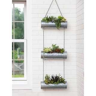 36 Inch 3 Tier Hanging Planter, Galvanized Metal With Chrome Chain ...