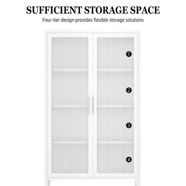 Glass Door Storage Cabinet with Adjustable Shelves Steel Sideboard ...