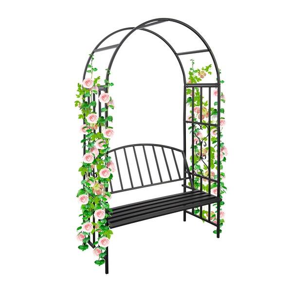 Kinbor Outdoor Metal Garden Arch With Seat Bench Arch Garden Arbour For ...
