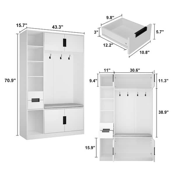 Combo Large Armoire Hall Tree Wardrobe Closet Storage Bench Cabinet ...