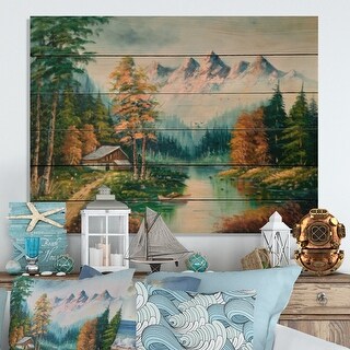 Designart 'Beautiful Cottage On River During Autumn Season' Traditional ...