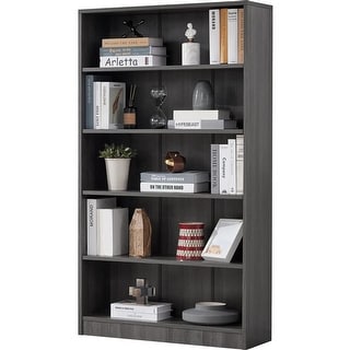 Grey Bookshelf for Bedroom 5 Shelf Office Bookcase 60 Inches Tall ...