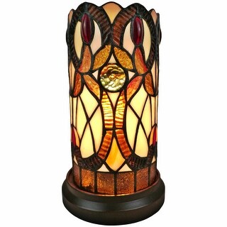 HomeRoots 11" Ivory and Brown Geometric Floral Stained Glass Accent ...
