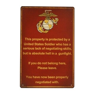 Warning Protected By Soldier Marine Metal Tin Sign 8" x 12" - 8" x 12 ...