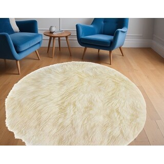 HomeRoots 5' Off White Round Shag Sheepskin Area Rug - 5' Round - Bed ...