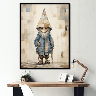 Designart "Fantasy Beige And Blue Gnome Portrait" Gnome Framed Canvas ...