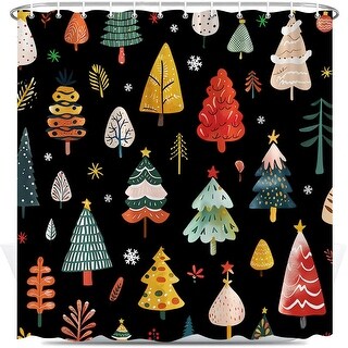 Christmas Tree Shower Curtain, 70x70 in, Cartoon Trees Snowflake Decor ...