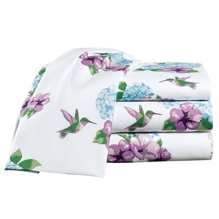 Humming Bird Floral 4-Piece White Sheet Set - Bed Bath & Beyond - 37369736