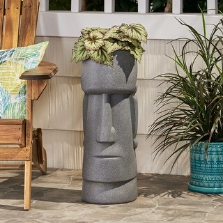 24.25" H Stone Gray Potted Planters Concrete Figure Carved Flower Pot ...