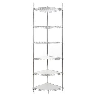 6-Tier Adjustable Corner Wire Shelf Rack, Chrome/Black, Metal - 72"H ...