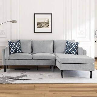 Linen Fabric Sofa Set Grey L-shape Couch with Pillows and Chaise Sofa - Bed Bath & Beyond - 38363755