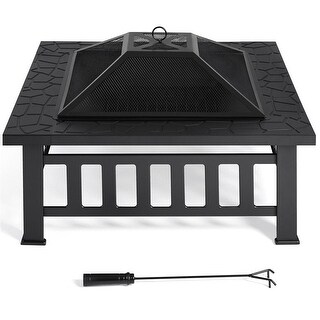 34" Square Black Finish Steel Fire Pit - Bed Bath & Beyond - 37153896