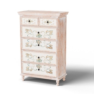 Wash White Embossed P2 MDF with Solid Wood Legs Six-Drawer Cabinet ...