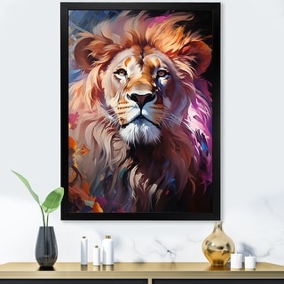 Designart "Lion Sun Kissed Mane Sovereign " Animals Lion Framed Wall ...