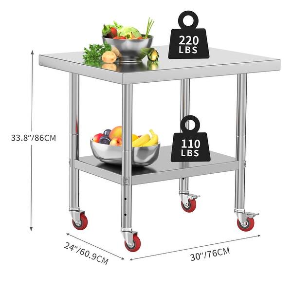 30'' W Adjustable Stainless Steel Pre Table with Caster - Bed Bath ...