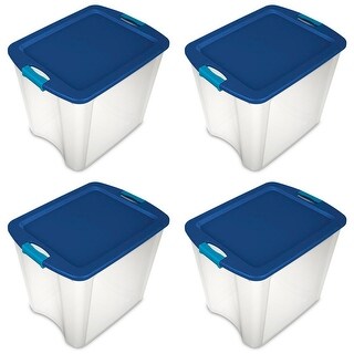 Sterilite 26gal Clear Plastic Storage Tote w/Blue Secure Latching Lid ...