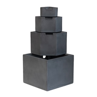 19.7x19.7x41.7" Gray Cement 4 Tier Block Water Fountain Outdoor - Bed ...