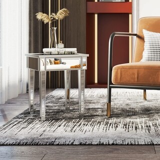Mirrored End Table with Drawer Silver Modern Nightstand/Bedside/Accent ...
