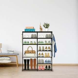 7 Tiers Plus 5 Tiers Shoe Rack Metal Shoe Shelf with 2 Hooks - Bed Bath ...