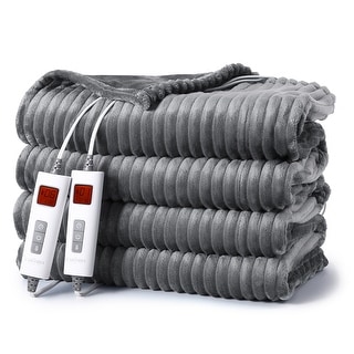 Electric Blanket Dual Control Soft Ribbed Flannel - Bed Bath & Beyond ...