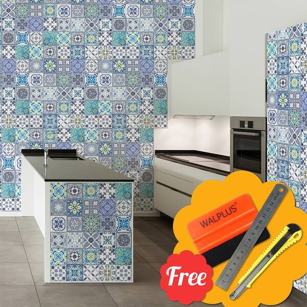 Walplus King George Blue Mosaic Tile Stickers Peel and Stick Wall ...