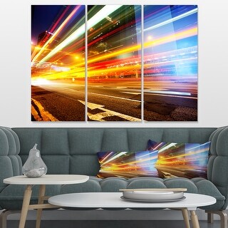 Designart "Car Light Trails in Hong Kong" Cityscape Photo Canvas Print ...