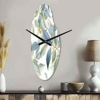 White Green Minimalism Eucalyptus Essence I - Floral Large Wall Clock ...
