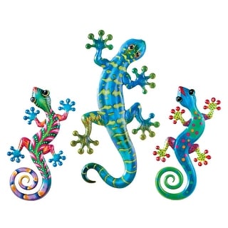 Hand-Painted Metal Lizards Wall Art - Set of 3 - 12.000 x 6.800 x 1.650 ...