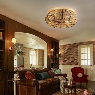 Handmade Hemp Rope Frame Ceiling Fan Caged Ceiling Fan Monochromatic ...