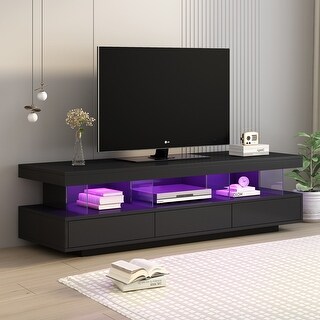 Modern LED TV Stand for TVs Up to 70" with Multiple Storage, Black-65 ...